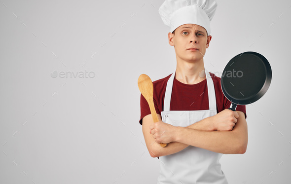 male chef with kitchen utensils cooking food service Stock Photo by ...