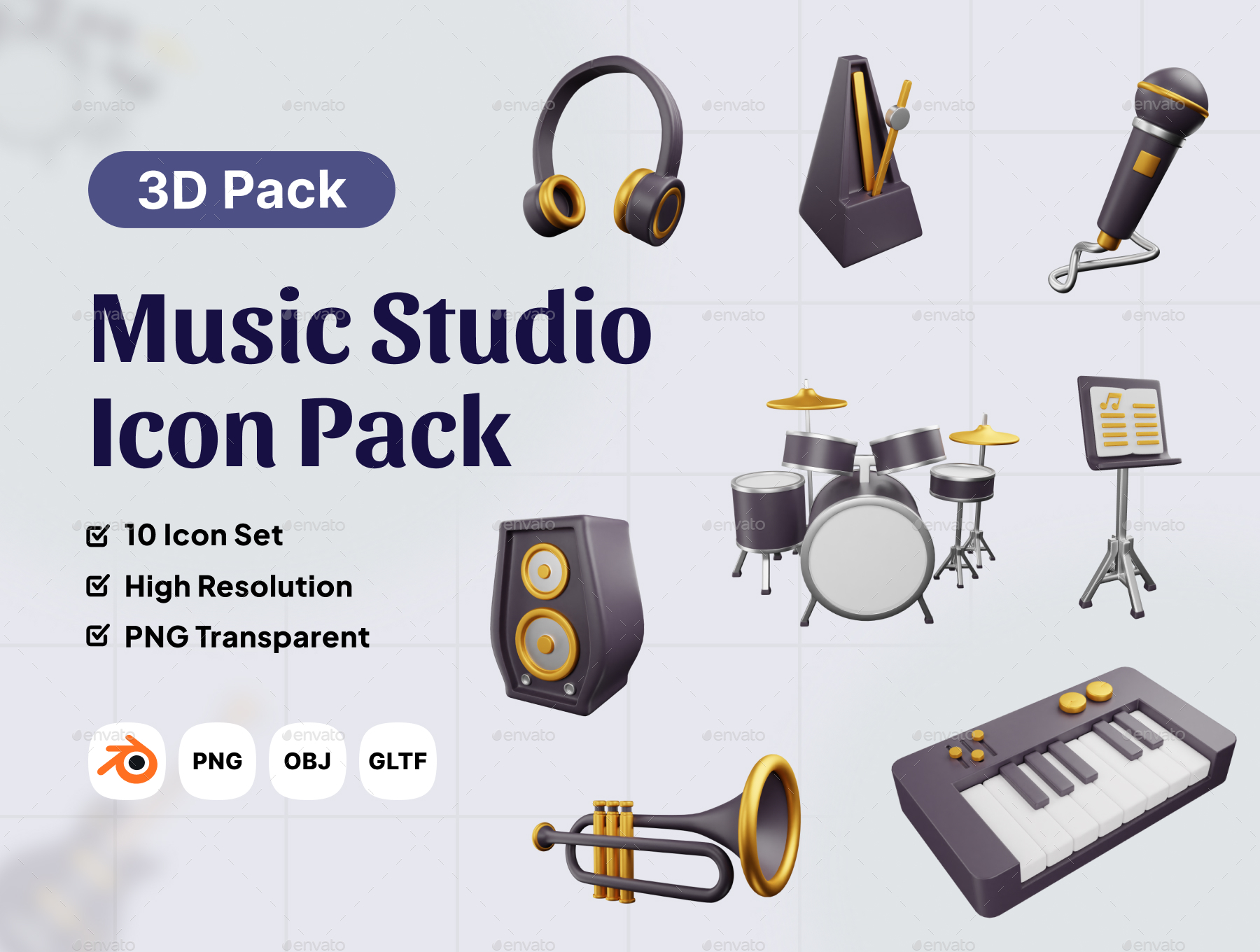 Music Studio 3D Icon Pack, Graphics | GraphicRiver