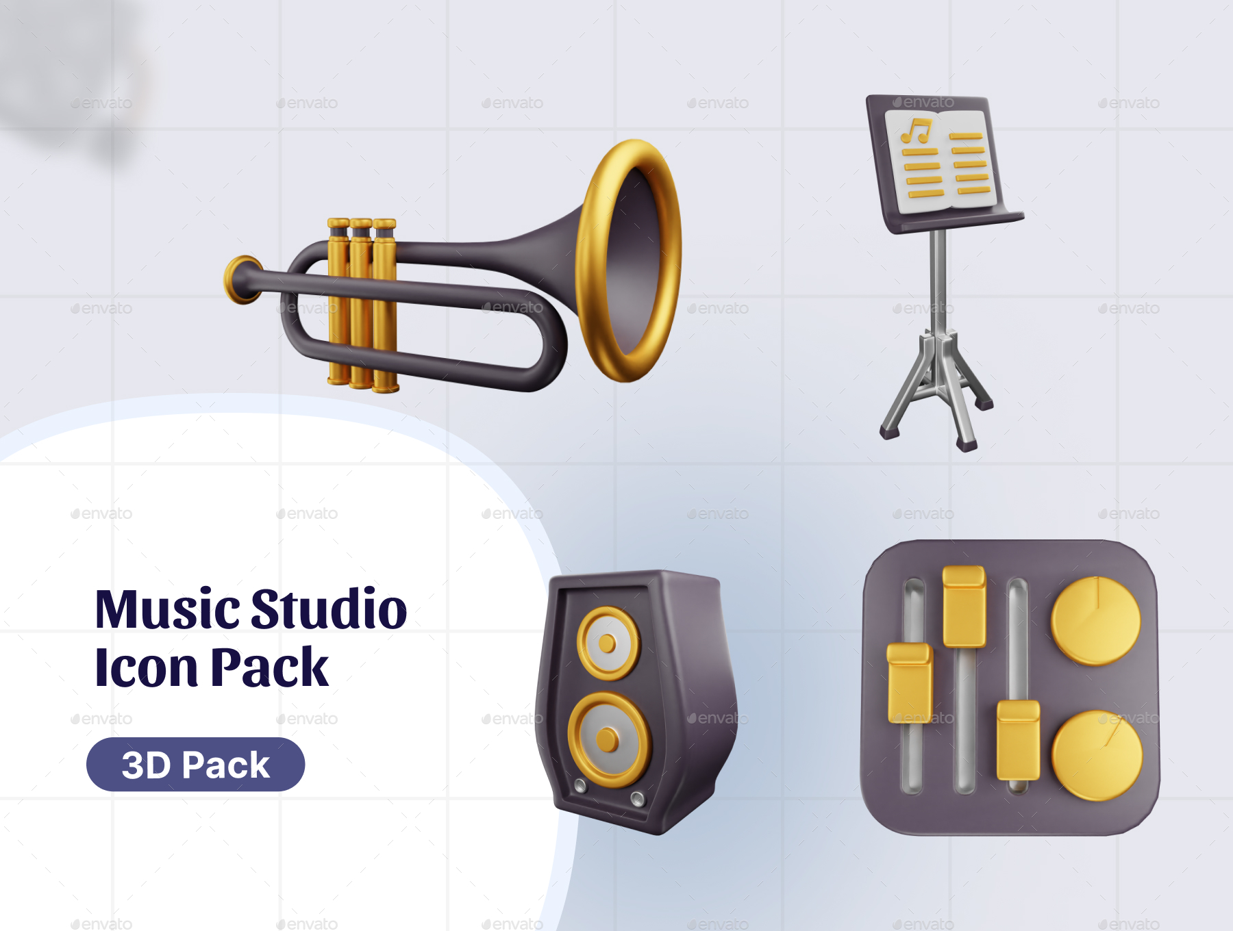 Music Studio 3D Icon Pack, Graphics | GraphicRiver