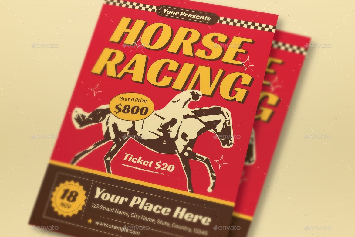 Red Vintage Horse Racing Flyer Set, Print Templates | GraphicRiver