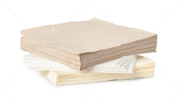 Stack of paper napkins on white background Stock Photo by FabrikaPhoto