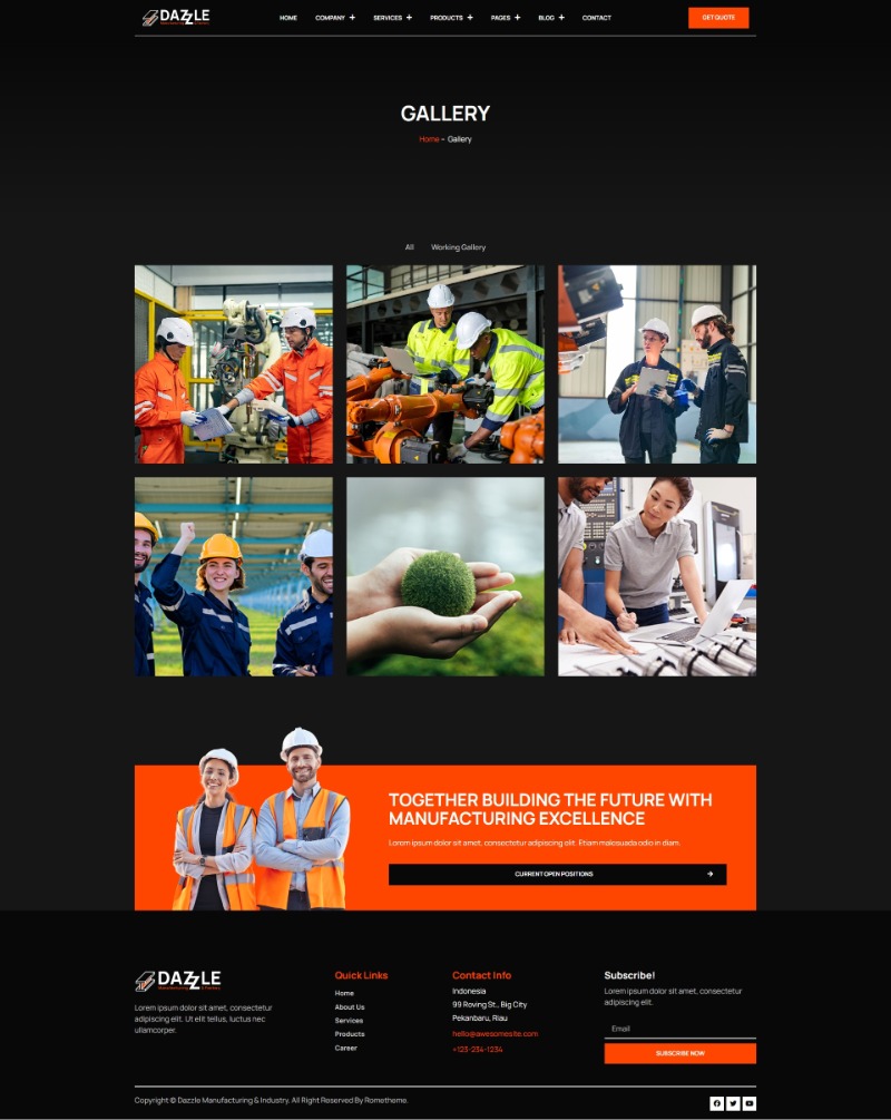 Dazzle - Manufacturing & Factory Elementor Pro template Kit by Rometheme