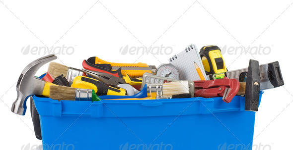 set of tools and instruments in toolbox Stock Photo by seregam | PhotoDune