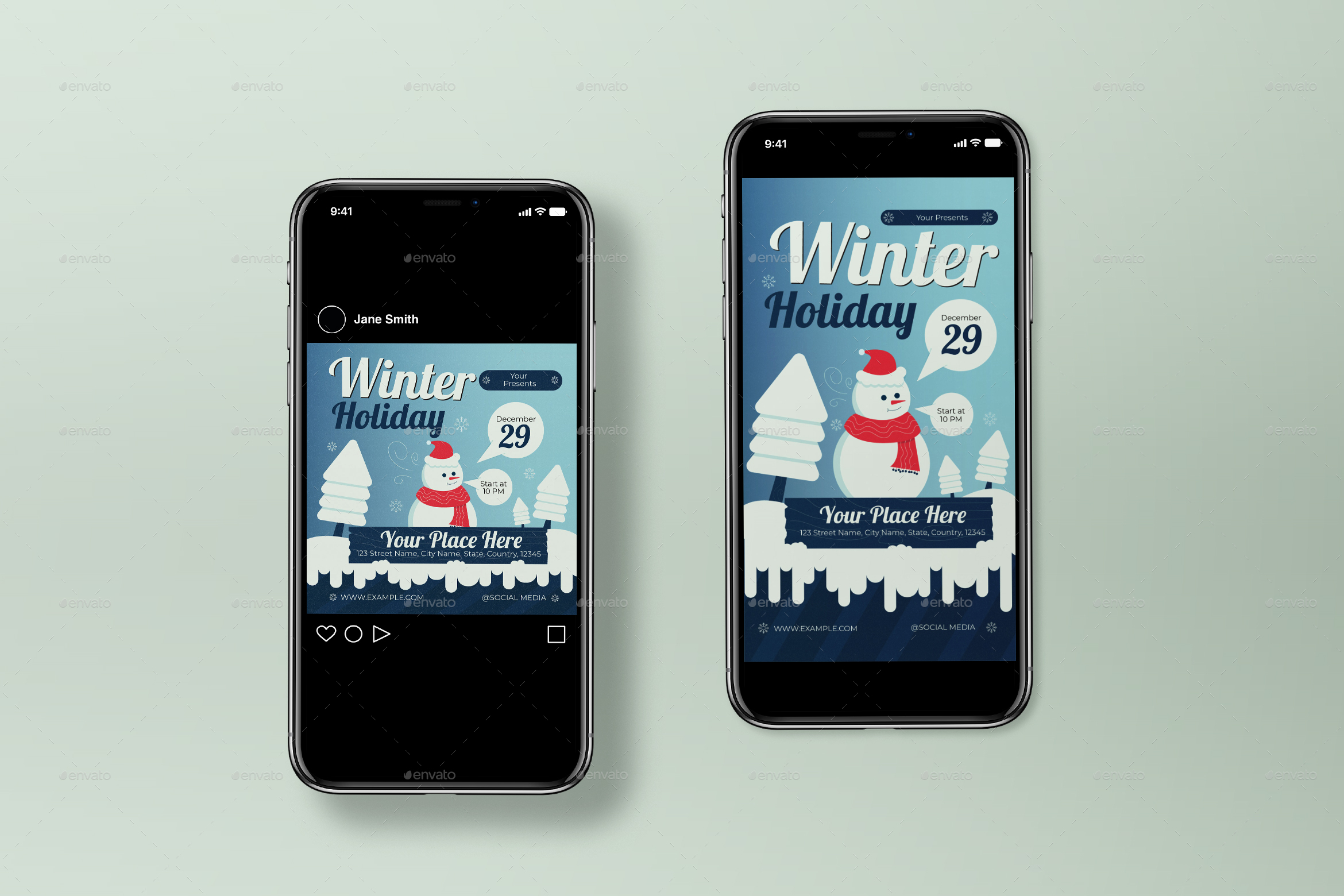 Blue Flat Design Winter Holiday Flyer Set, Print Templates | GraphicRiver