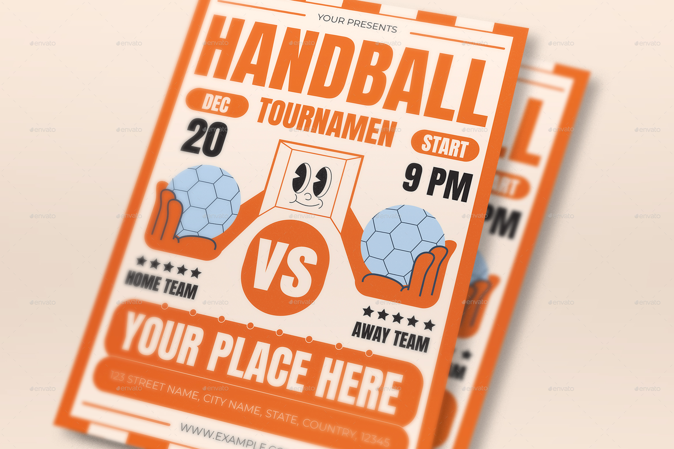 Orange Retro Hand Ball Flyer Set, Print Templates | GraphicRiver