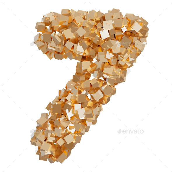 Golden number seven, isolated on white background. Symbol 7, made from ...