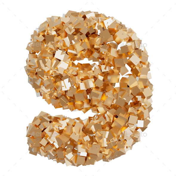 Golden number nine, isolated on white background. Symbol 9, made from ...