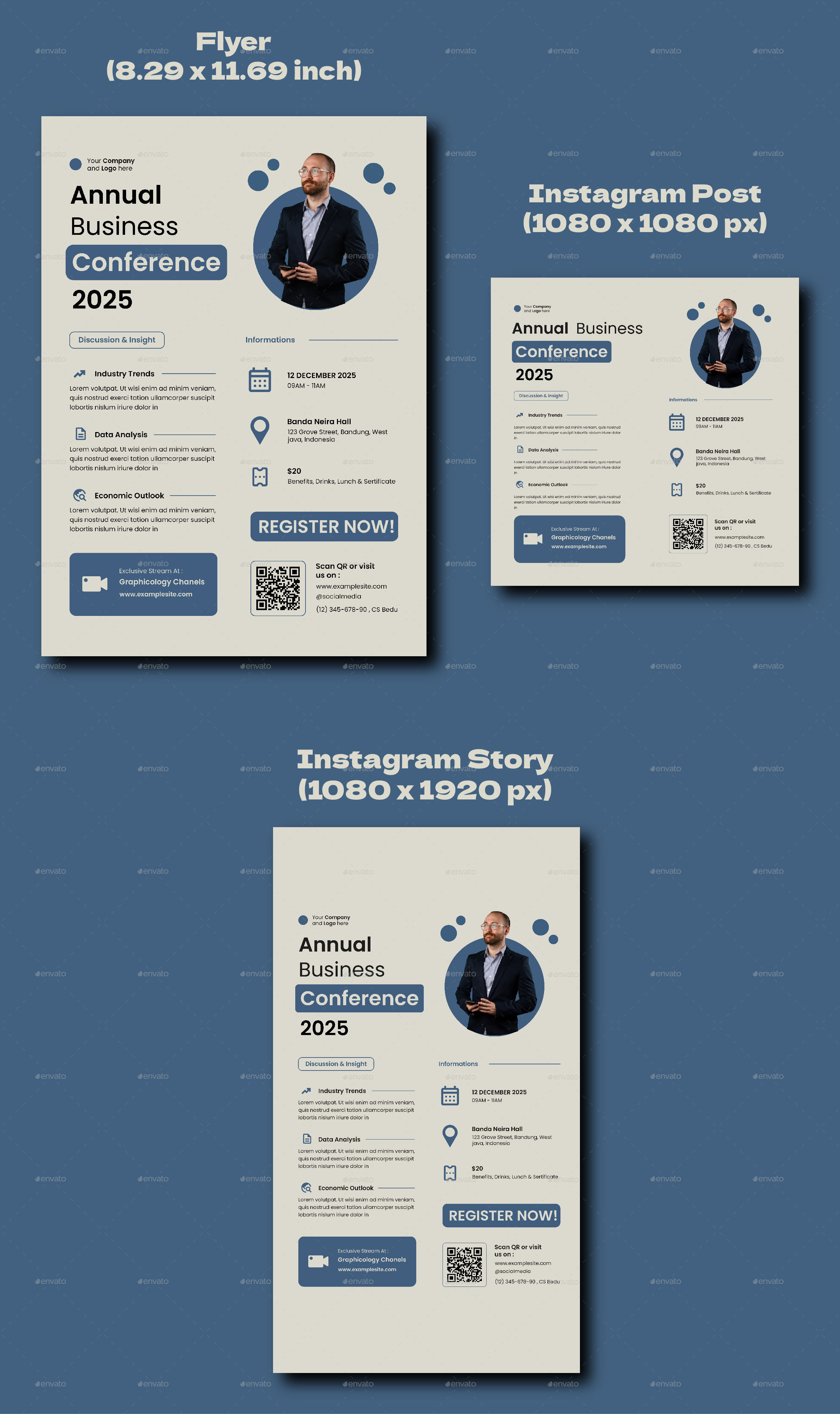 Creamy Blue Annual Business Conference Flyer Set, Print Templates ...