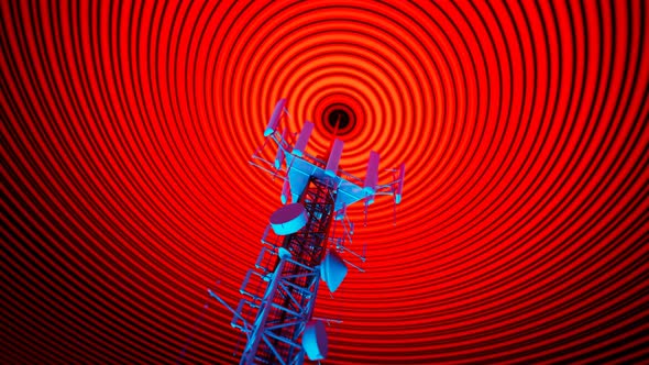 Cell phone tower emits 5G signals. The antenna transmits ...
