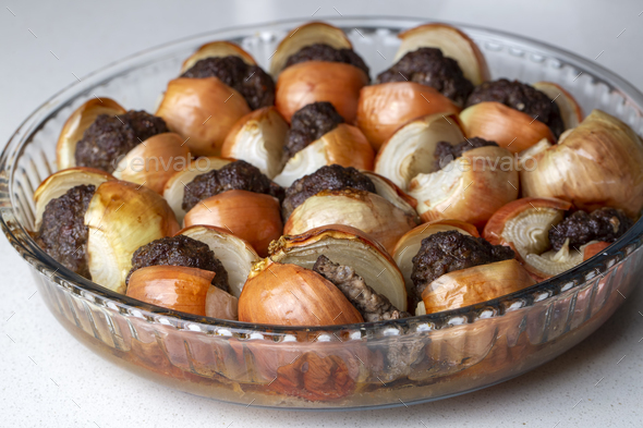 Traditional Turkish food; Onion kebab (Turkish name; Sogan kebabi ...