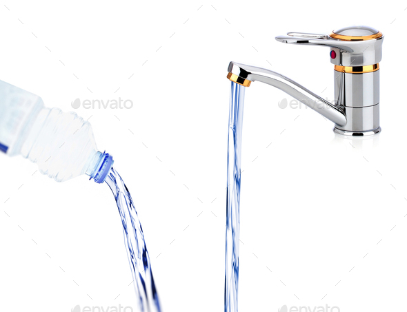 bottle of water and water tap Stock Photo by ozaiachin | PhotoDune