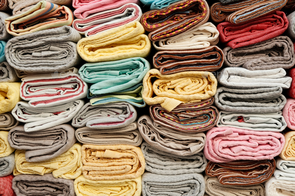 Colorful background of wrapped textiles Stock Photo by Cebas | PhotoDune
