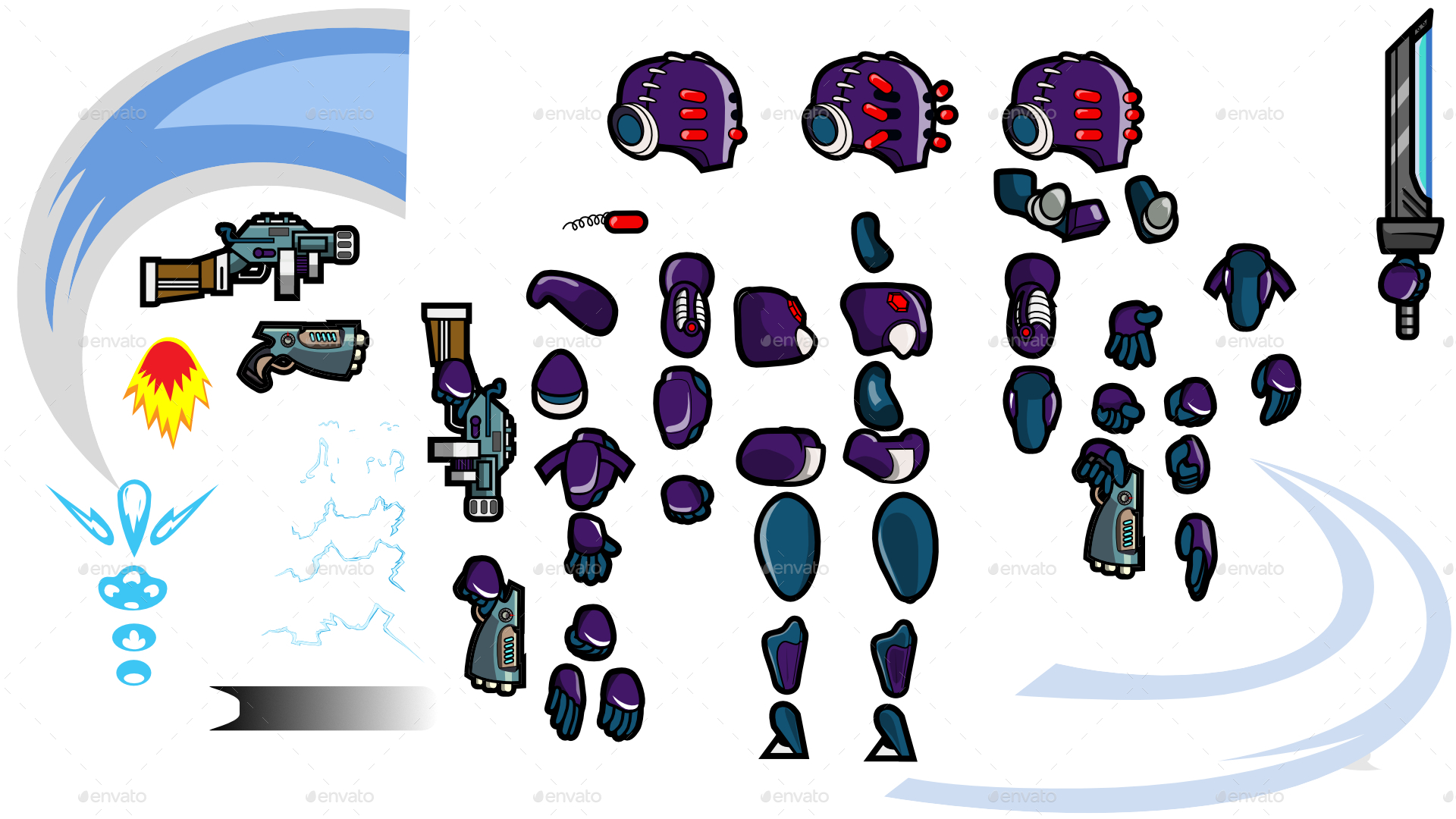 Robot Character Sprites Sheets, Game Assets | GraphicRiver