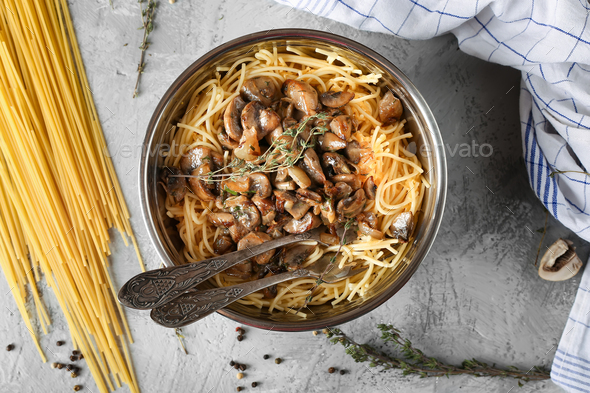 Rustic pasta with mushrooms top view Stock Photo by DS-Studio-N | PhotoDune