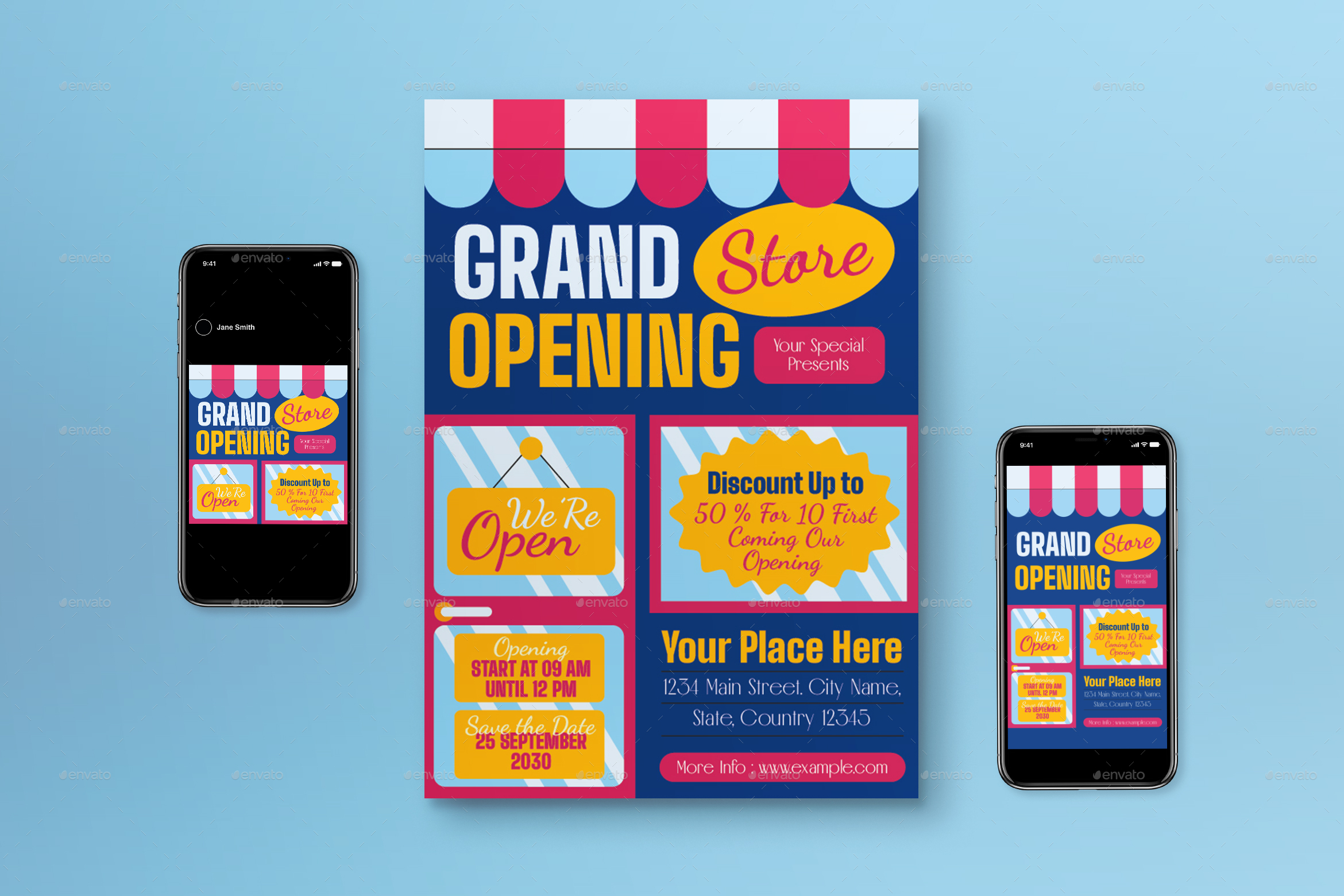 Flat Design Grand Opening Store Flyer Set, Print Templates | GraphicRiver