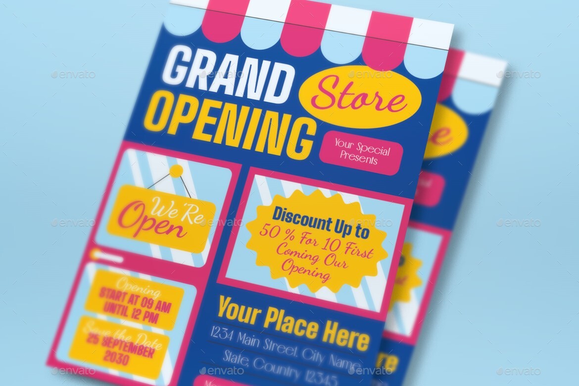 Flat Design Grand Opening Store Flyer Set, Print Templates | GraphicRiver