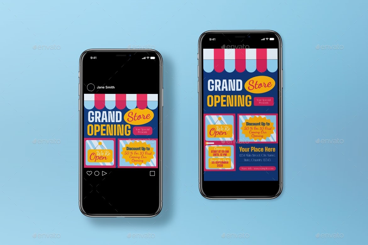 Flat Design Grand Opening Store Flyer Set, Print Templates | GraphicRiver