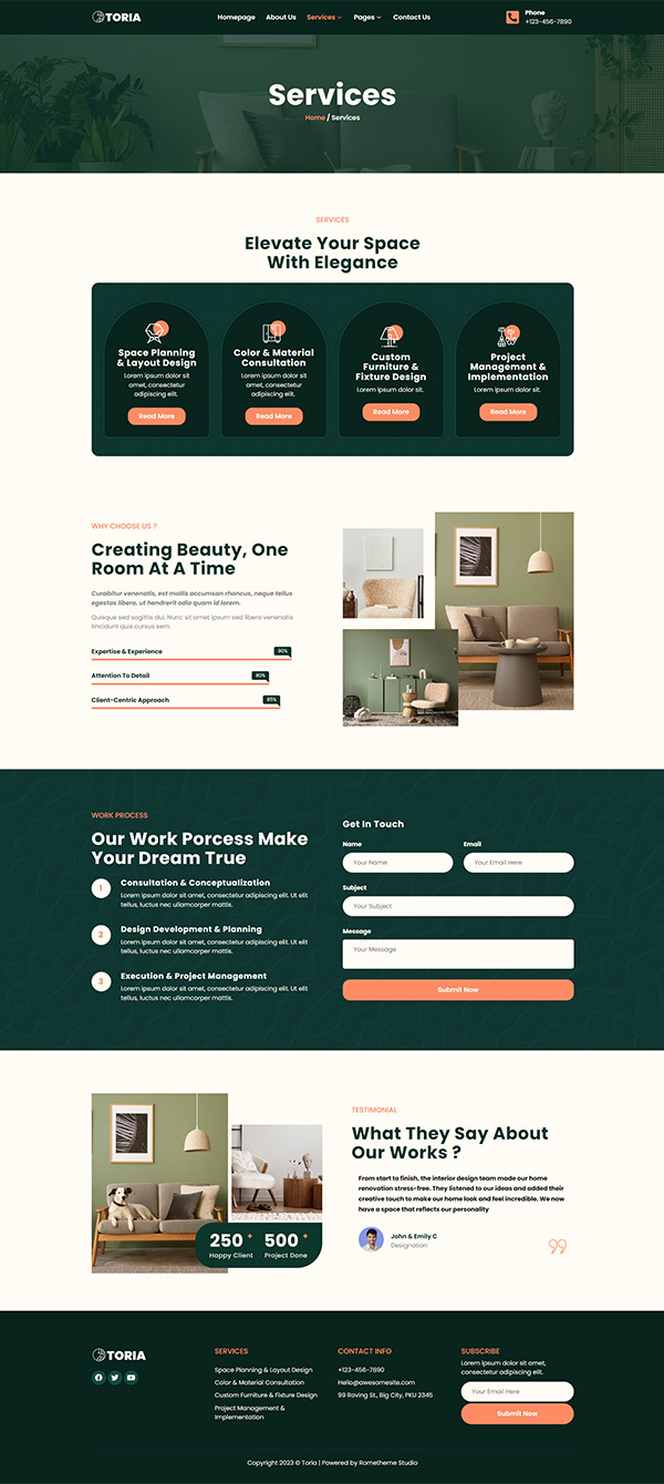 Toria - Interior Design Elementor Template Kit by Rometheme | ThemeForest