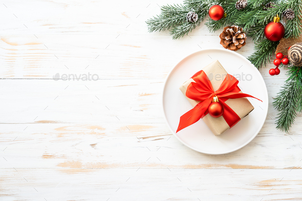 Christmas table with holiday food background. Stock Photo by Nadianb