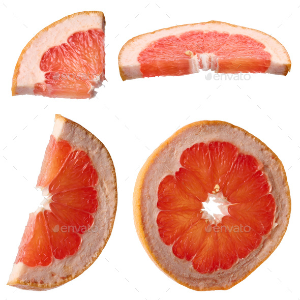 Various pieces of ripe grapefruit on a white isolated background Stock ...