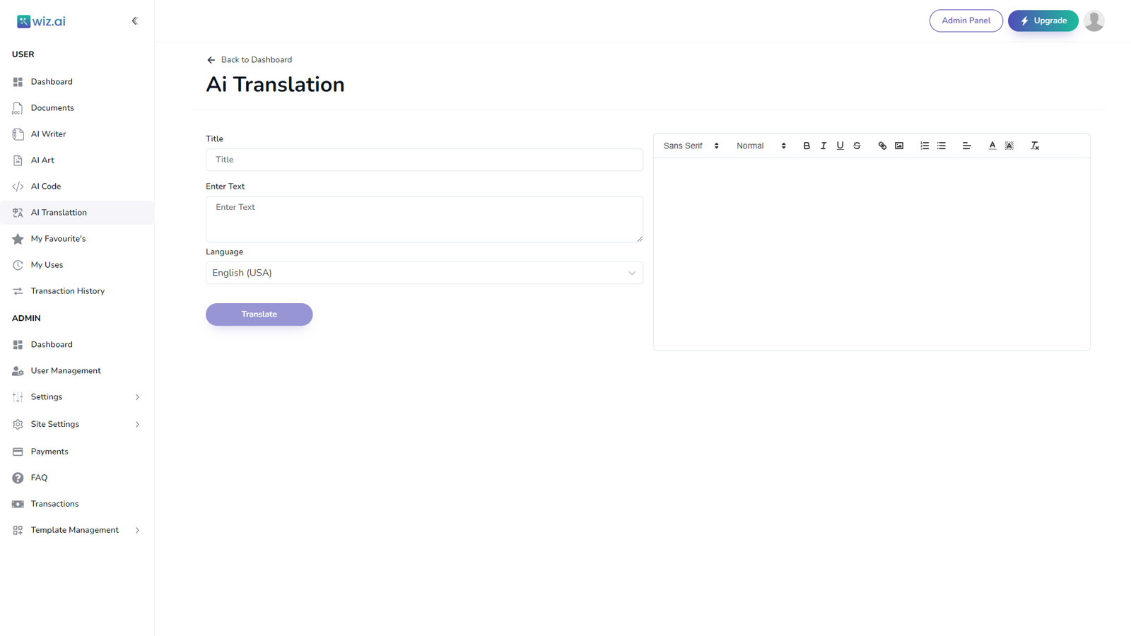 WizAI - OpenAI Content, Image, Translation, ChatBot, and Speech to Text Generator SaaS Platform ...