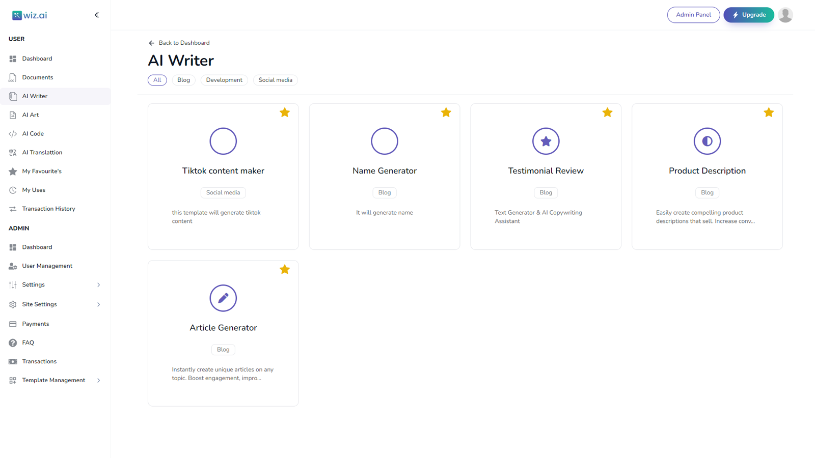 WizAI - OpenAI Content, Image, Translation, ChatBot, and Speech to Text Generator SaaS Platform ...