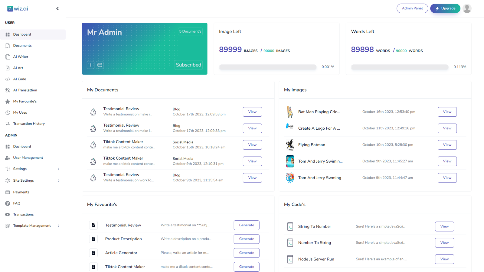 WizAI - OpenAI Content, Image, Translation, ChatBot, and Speech to Text Generator SaaS Platform ...