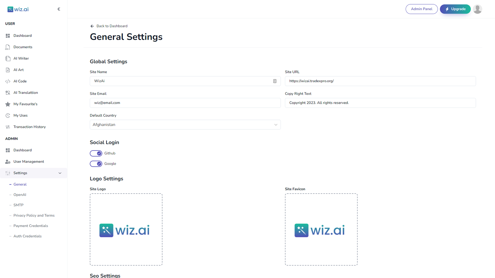 WizAI - OpenAI Content, Image, Translation, ChatBot, and Speech to Text Generator SaaS Platform ...