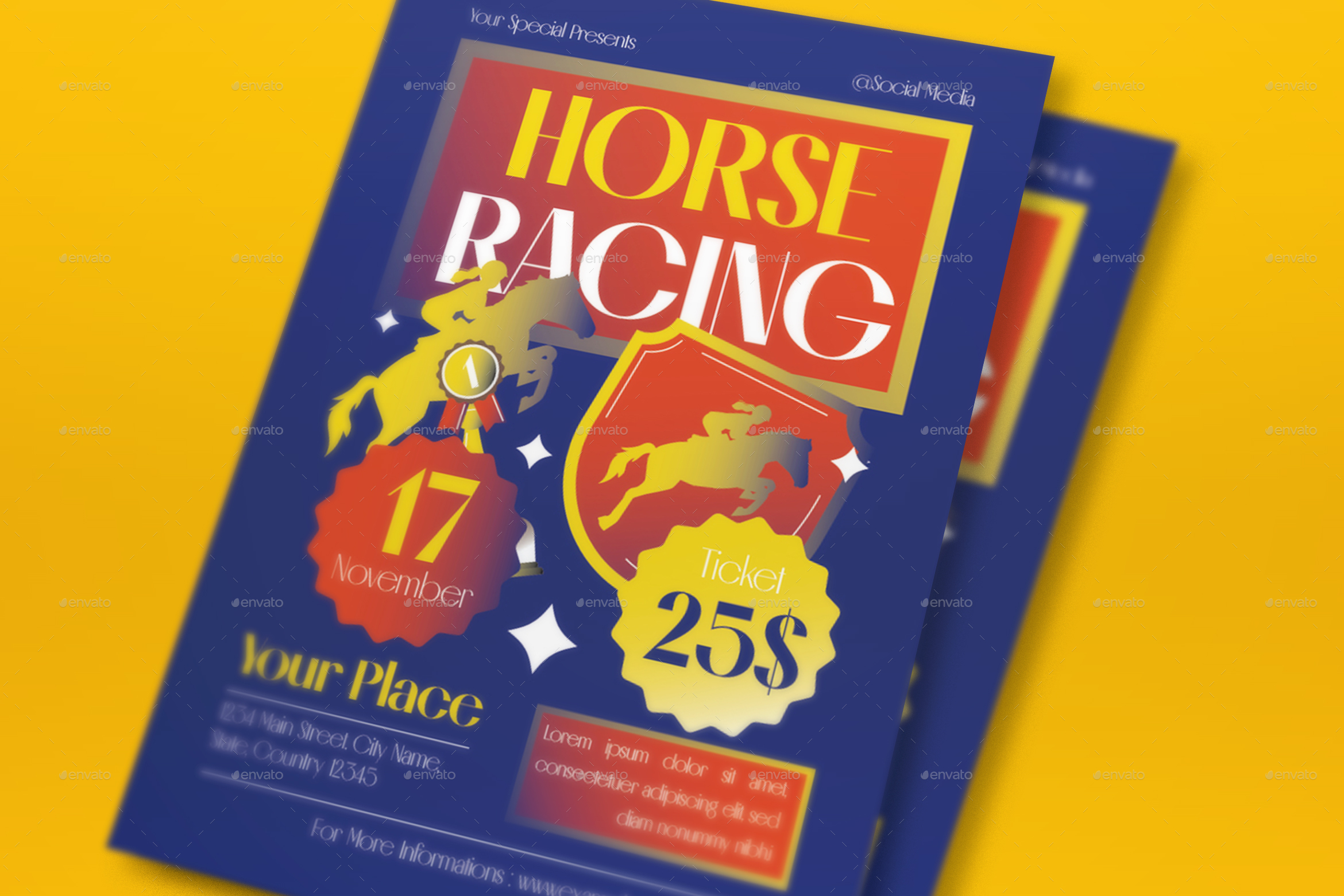 Blue Gradient Flat Design Horse Racing Flyer Set, Print Templates ...