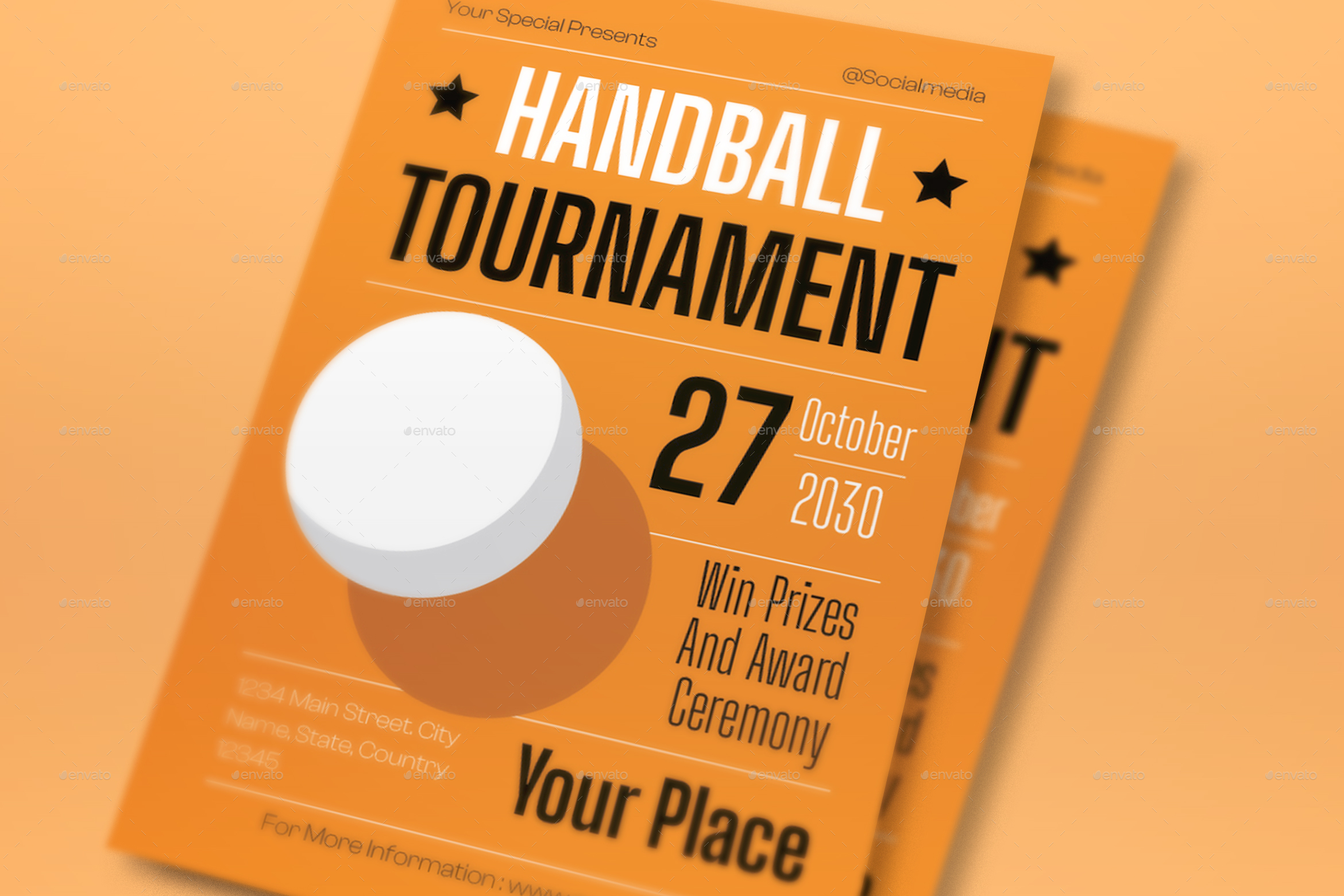 Orange Minimalist Flat Design Handball Tournament Flyer Set, Print ...