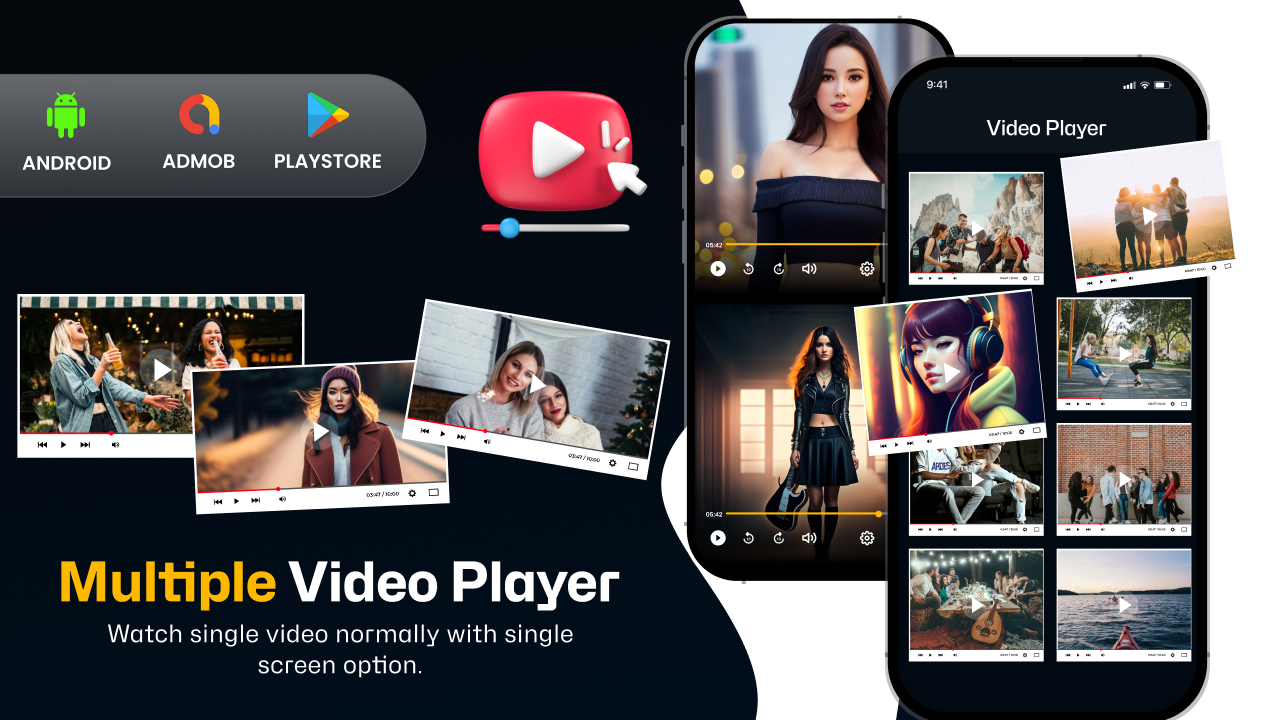 Multi Screen Video Player - Multi Screen View Player - Admob - Android App by Vayu_Android