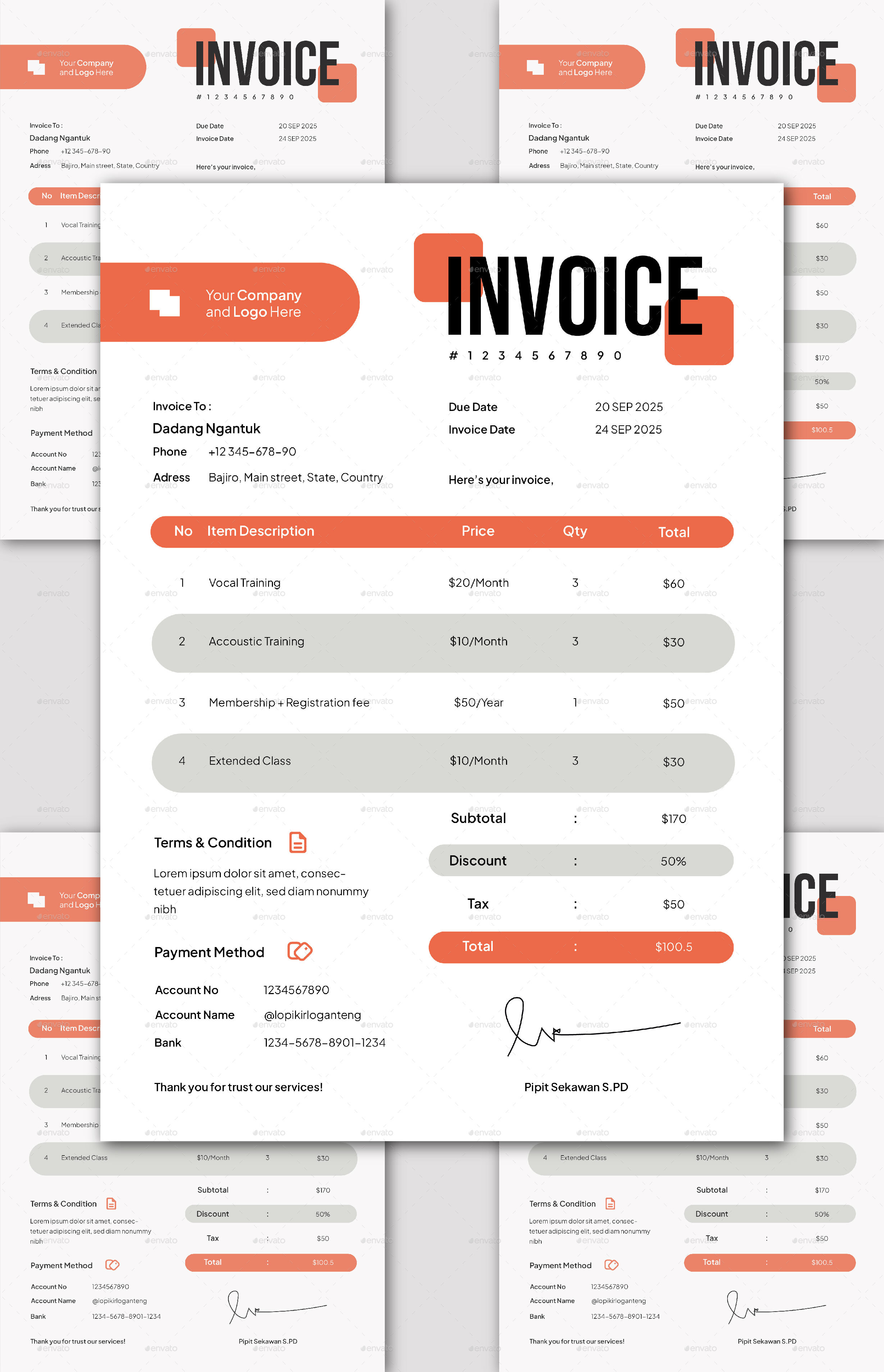 Simple White Orange Invoice, Print Templates | GraphicRiver