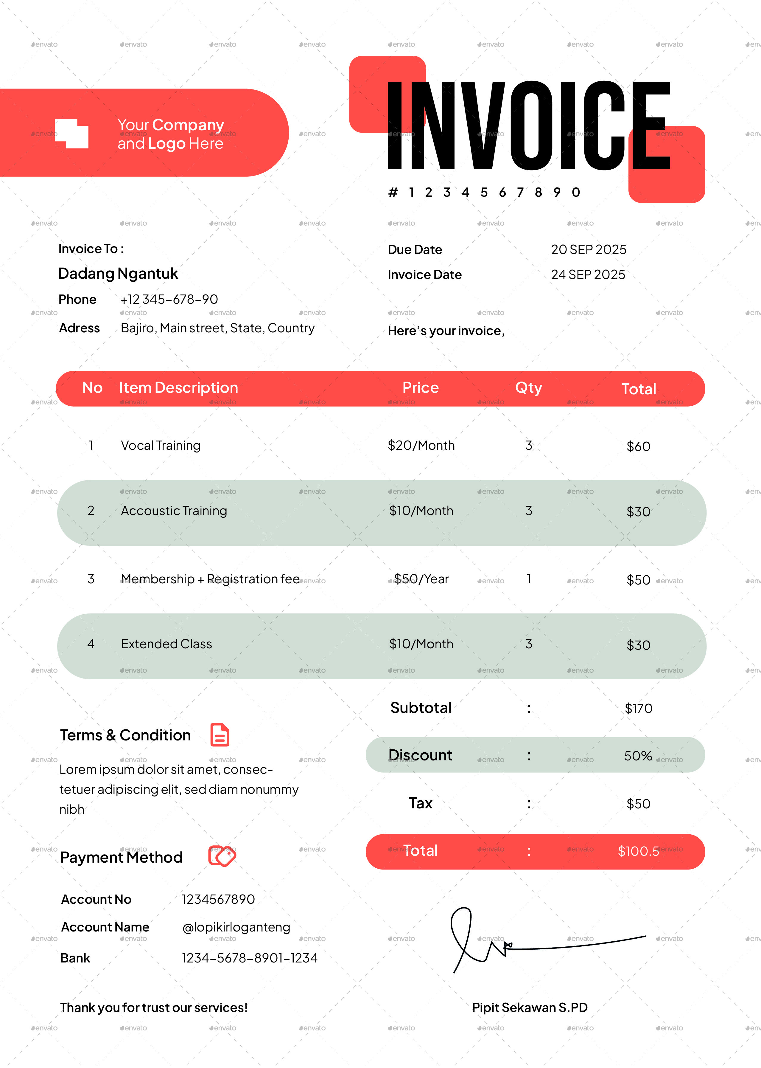 Simple White Orange Invoice, Print Templates | GraphicRiver