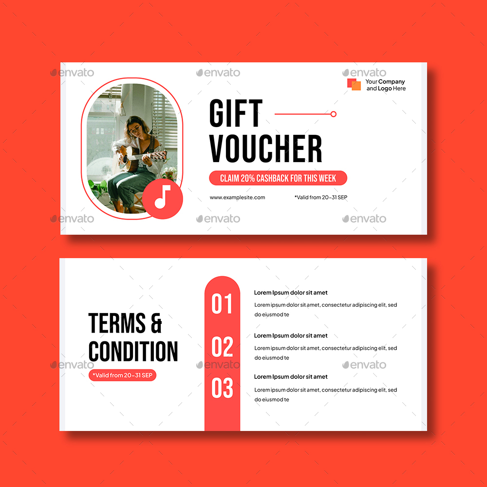 Simple White Orange Voucher, Print Templates | GraphicRiver