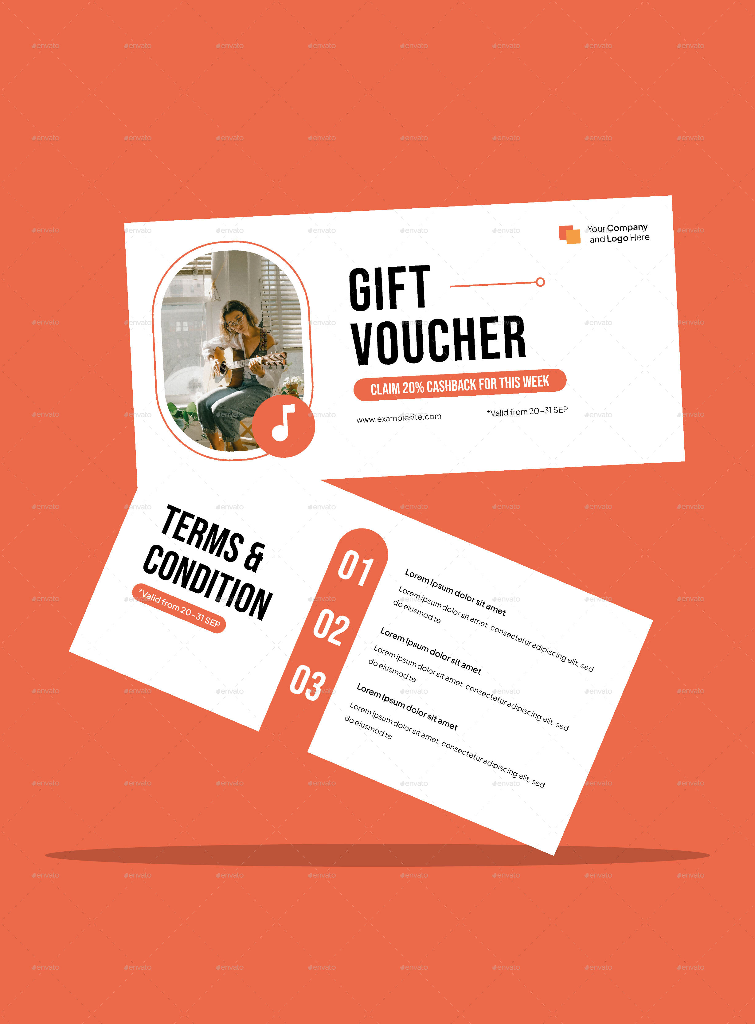 Simple White Orange Voucher, Print Templates | GraphicRiver