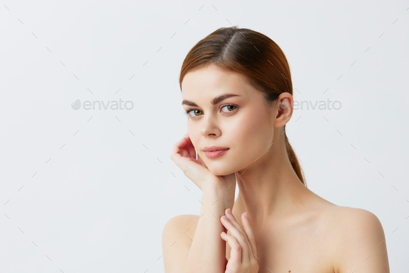 pretty woman bare shoulders pure skin glamor isolated background Stock ...