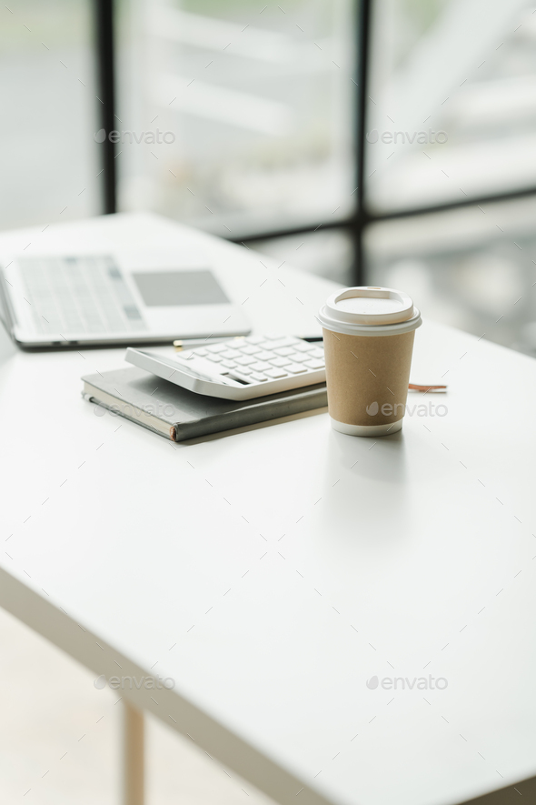 Office desk workspace, nobody, no people, minimalist design, empty ...