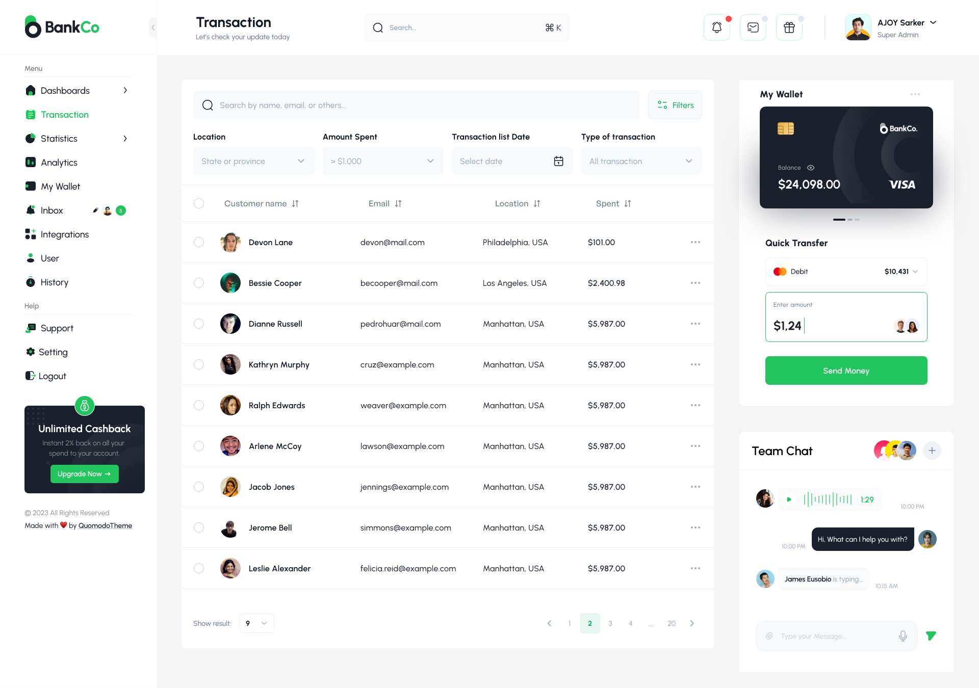 Bankco - React Tailwind Admin Templates by QuomodoTheme | ThemeForest