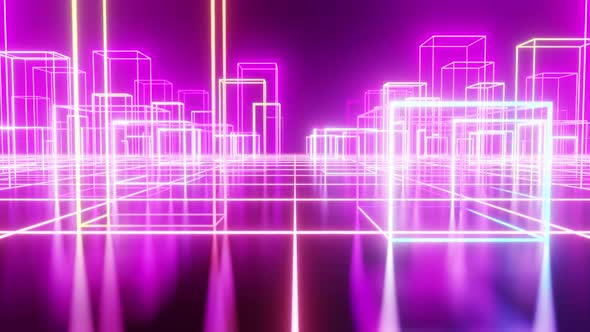 Abstract Cyber Cubic Style Glow Neon 01 HD, Motion Graphics | VideoHive