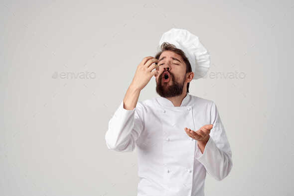 male cook kitchen Job hand gestures Professional emotions Stock Photo ...