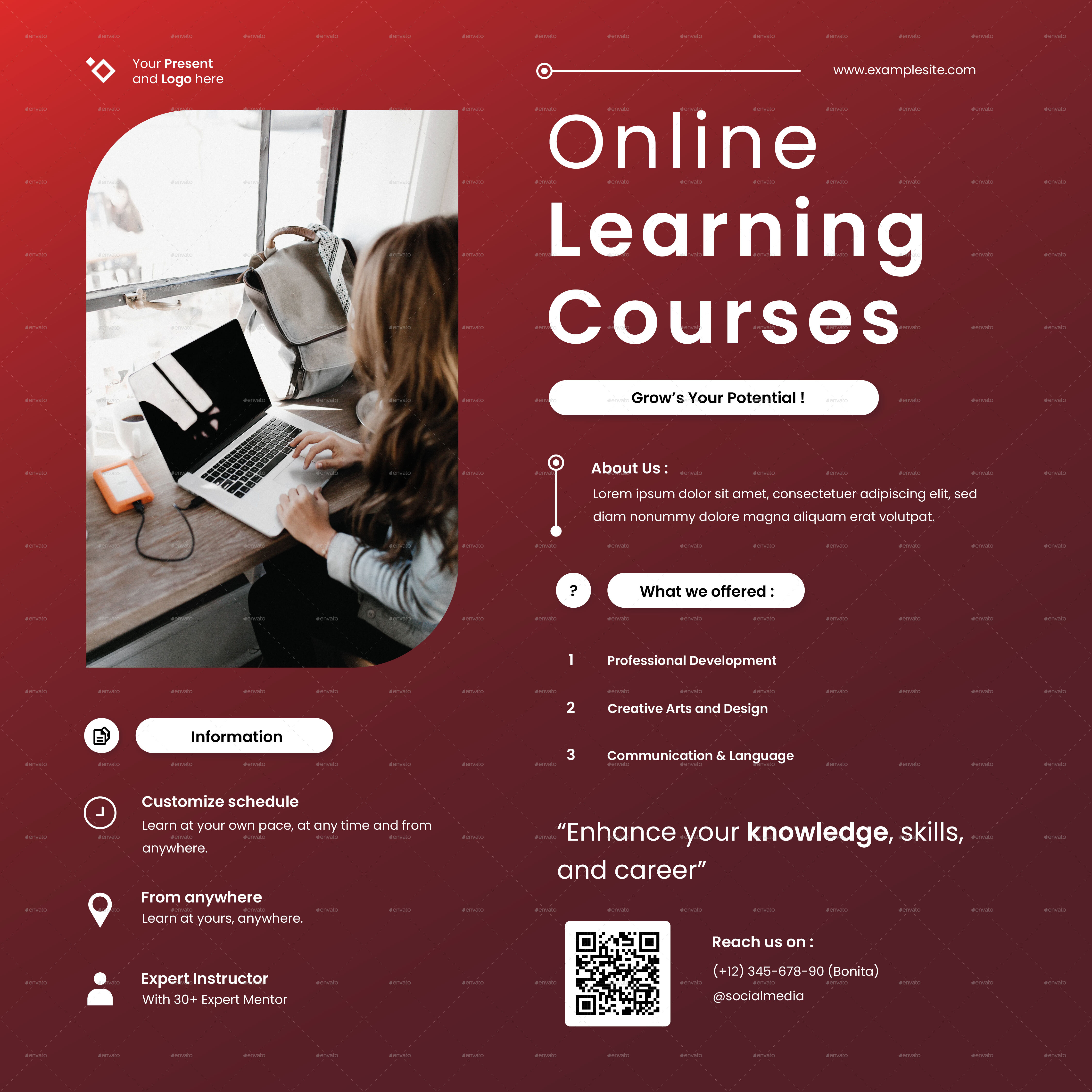Gradient Online Learning Courses Flyer Set, Print Templates | GraphicRiver