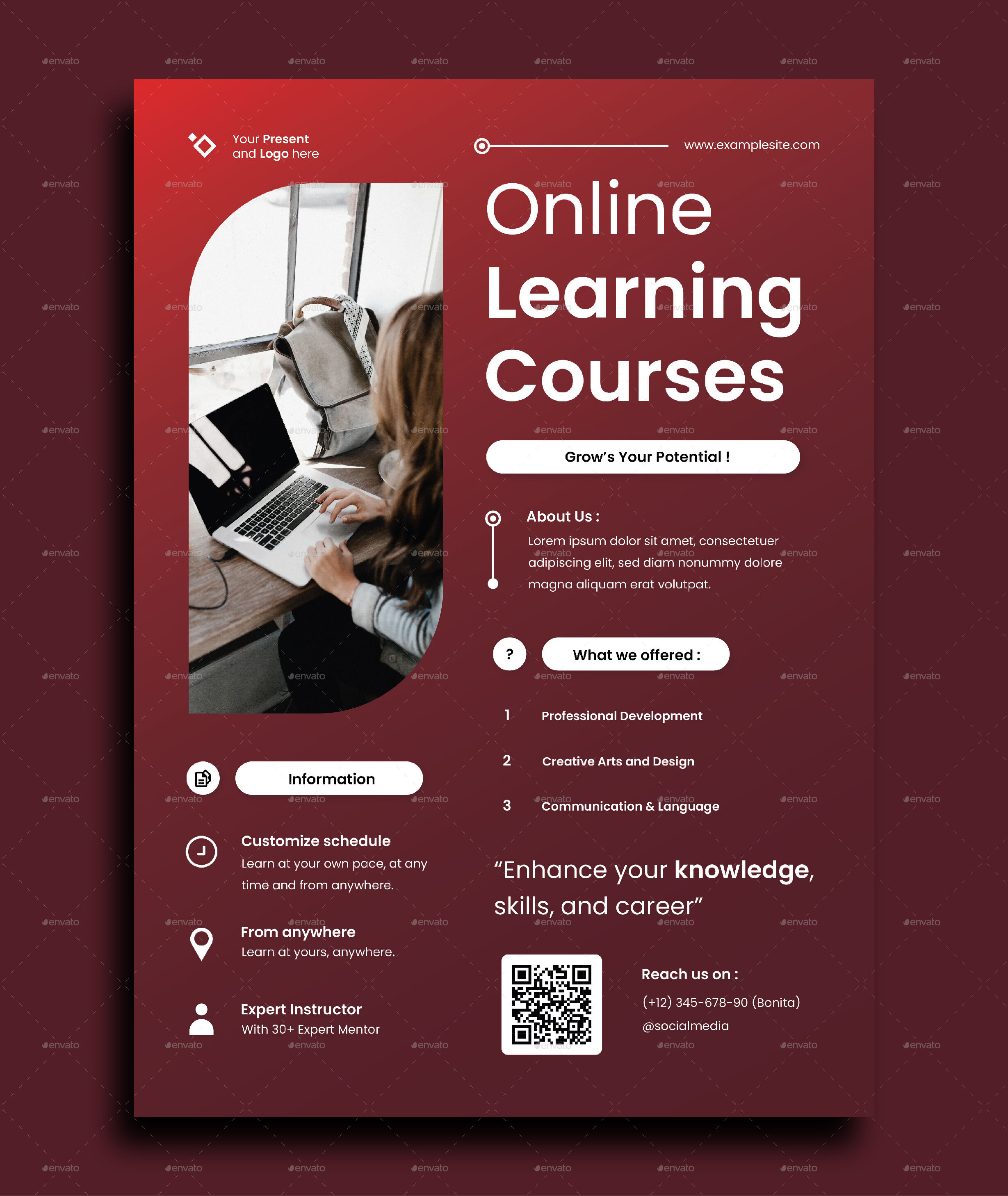 Gradient Online Learning Courses Flyer Set, Print Templates | GraphicRiver