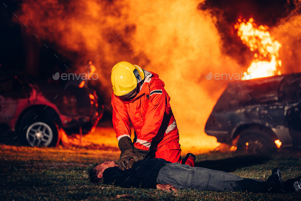 First Aid Support and Courageous Firefighters Saving People from ...
