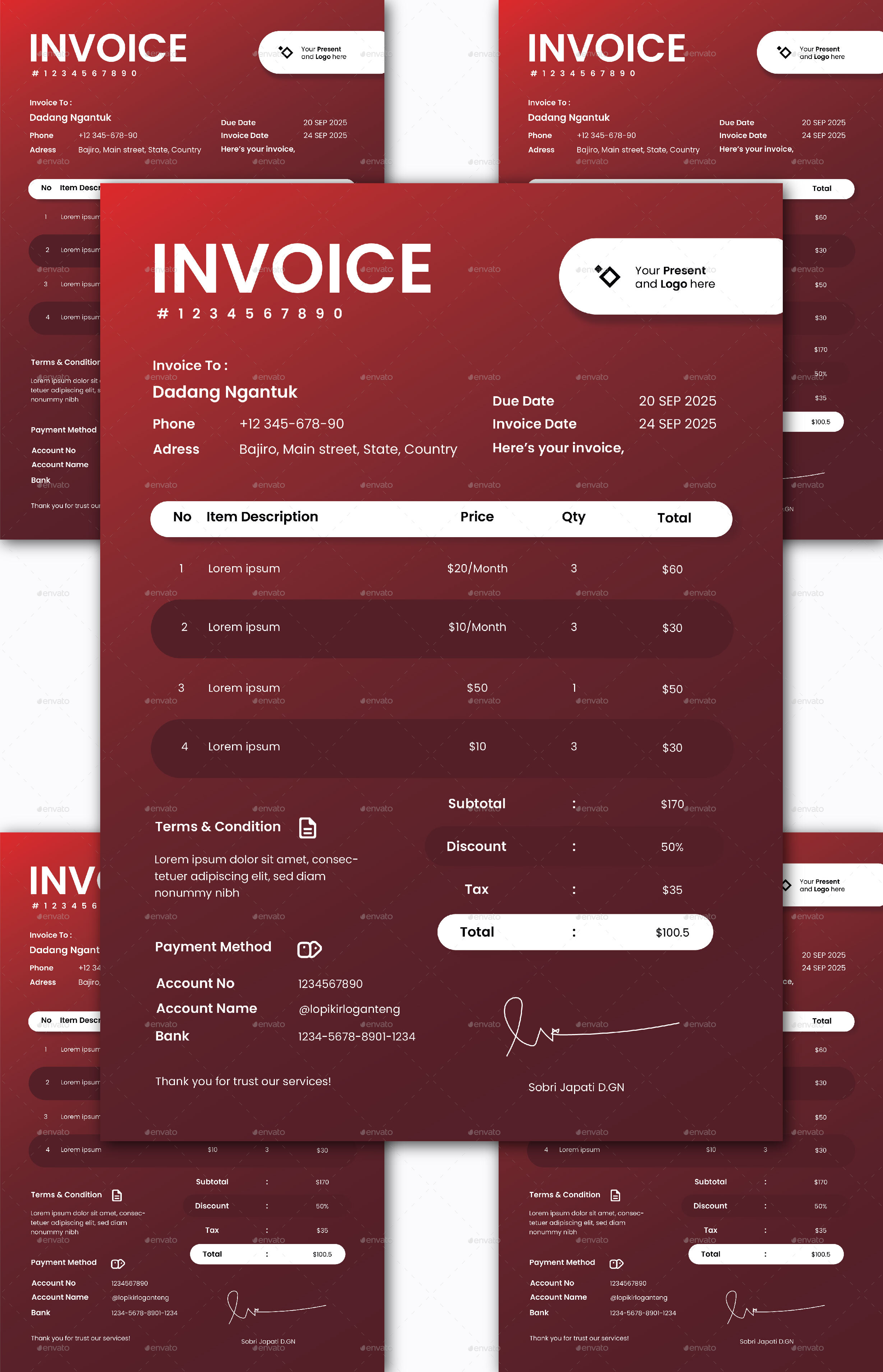 Gradient Online Learning Class Invoice, Print Templates | GraphicRiver