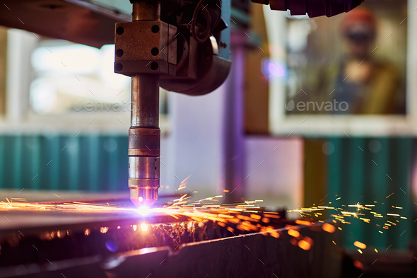 CNC laser plasma. Selective focus on modern technology laser plasma ...