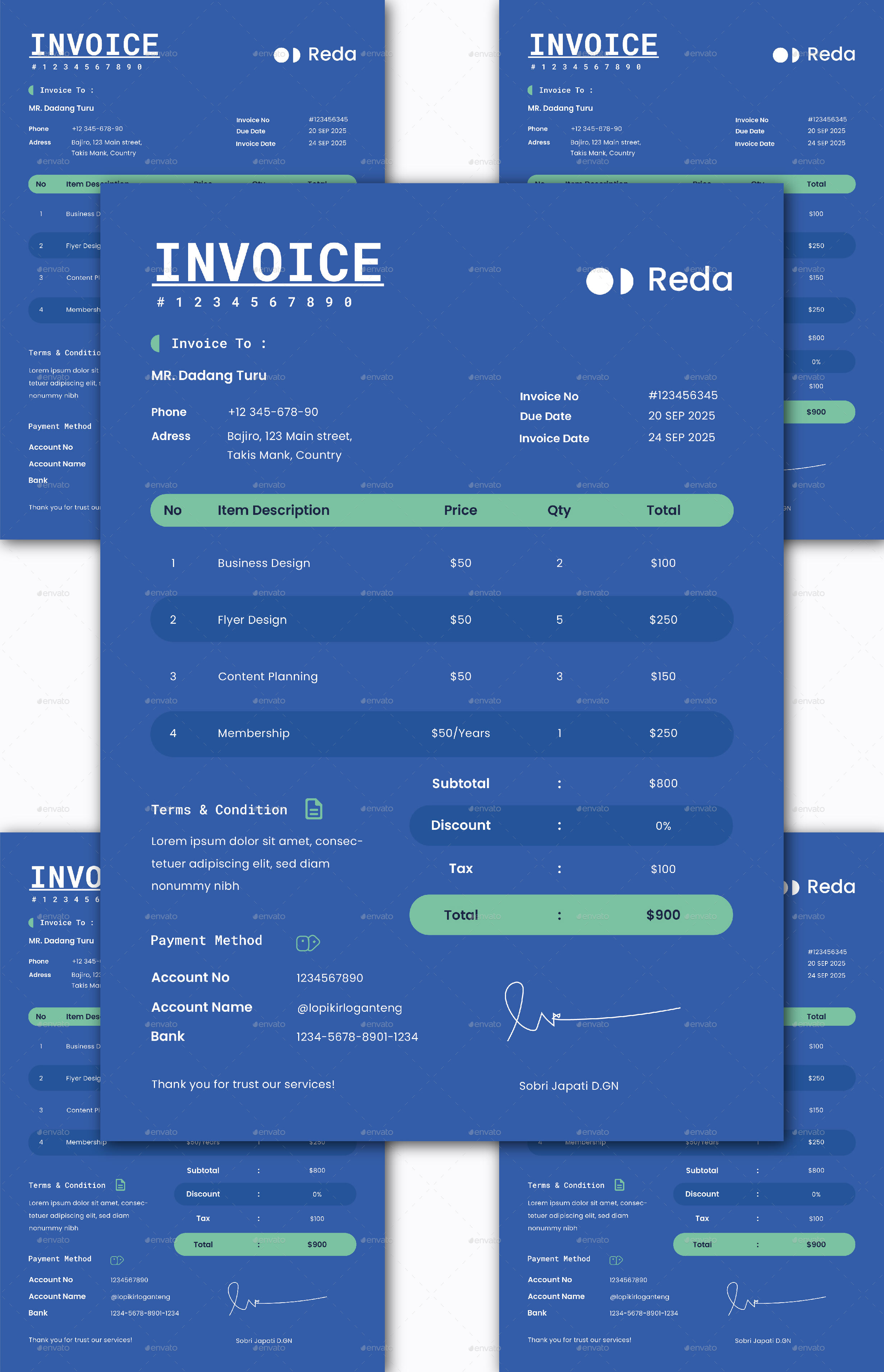 Simple Blue Creative Invoice, Print Templates | GraphicRiver