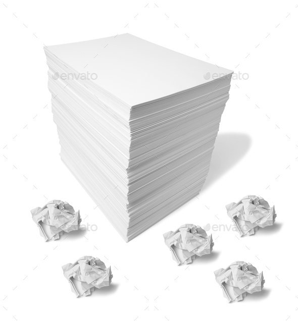 paper stack pile office paperwork busniess ball crumpled mistake trash ...