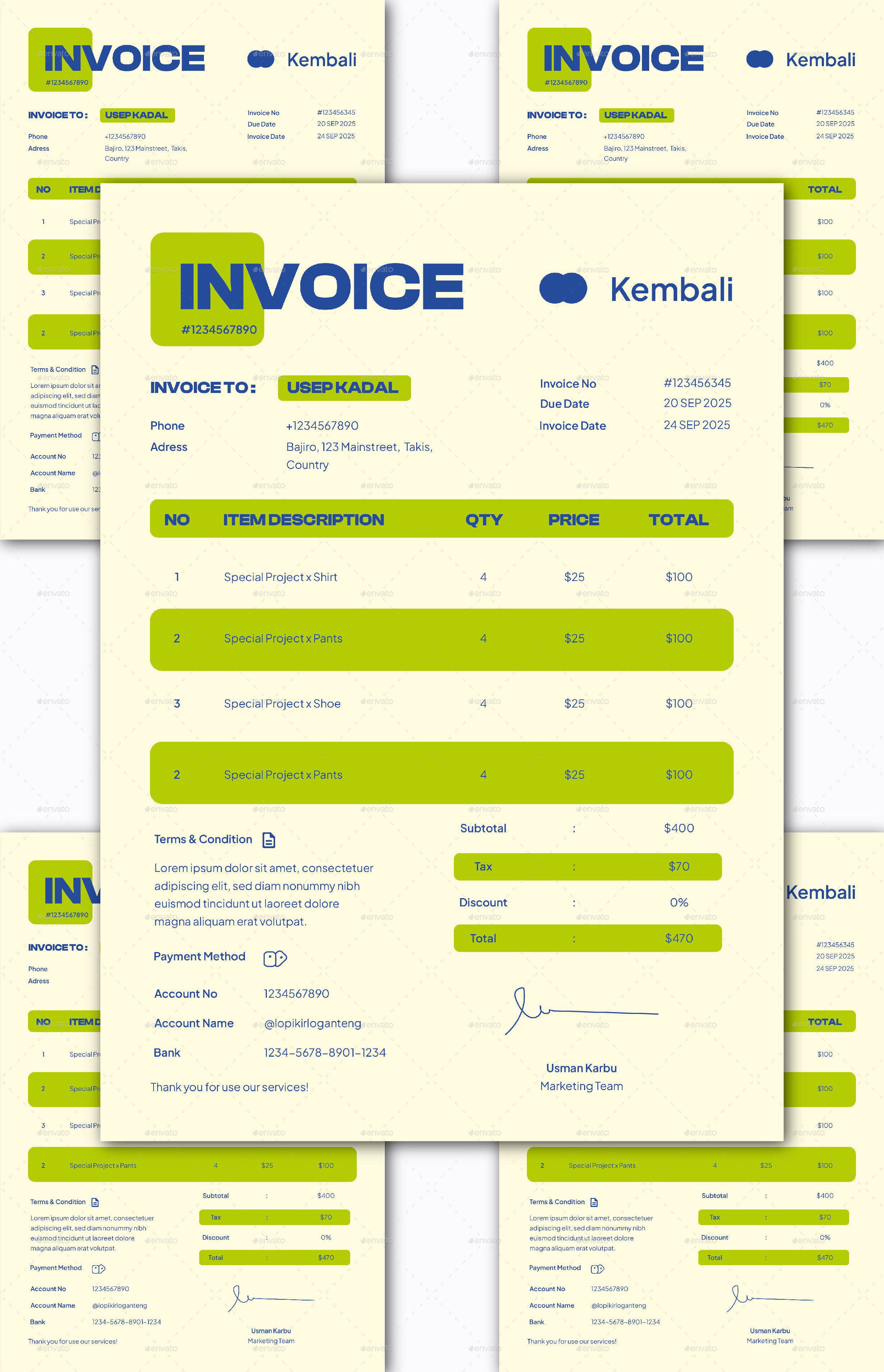 Simple Creamy Blue Invoice, Print Templates | GraphicRiver