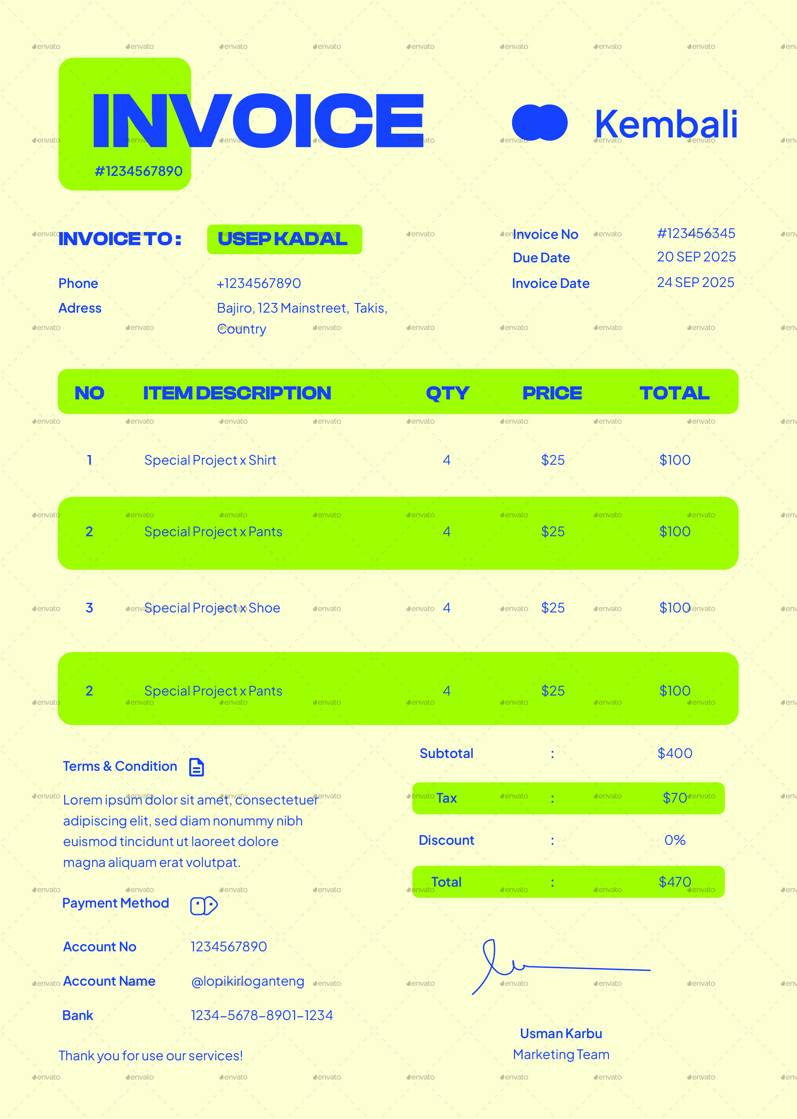 Simple Creamy Blue Invoice, Print Templates | GraphicRiver