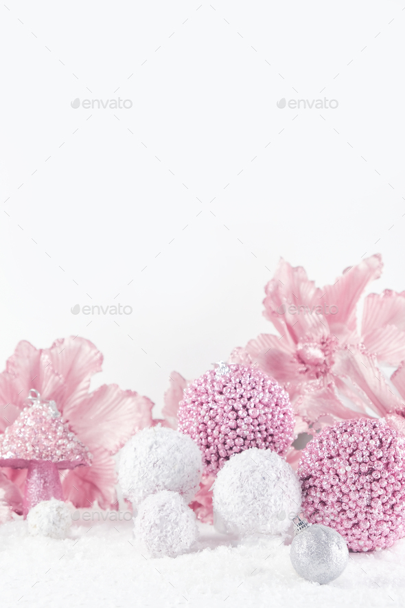 Merry Christmas. Christmas banner in pink color on a white Christmas ...